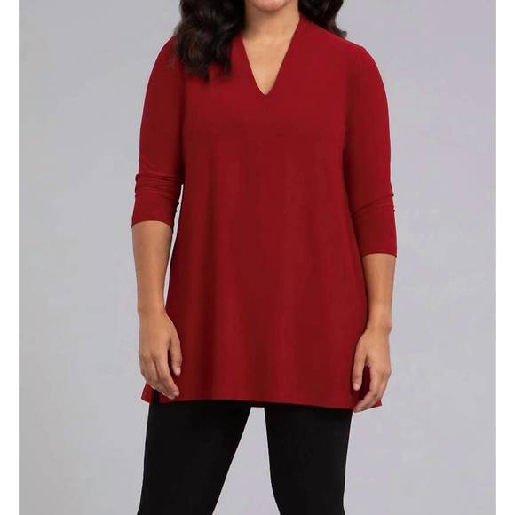 Sympli | Tops | New Sympli 34 Sleeve Deep Vneck Tunic Top In Red | Poshmark